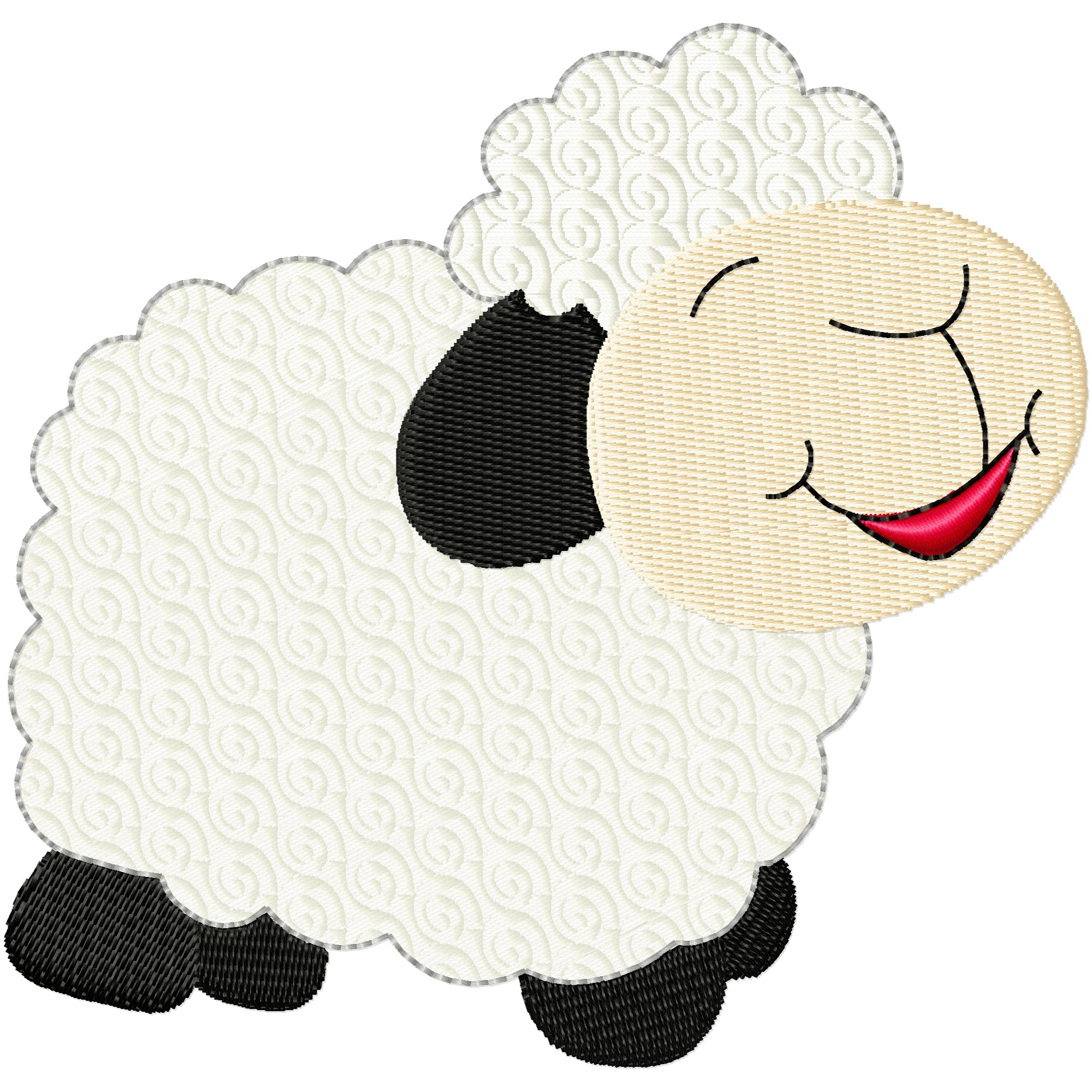 Smiling textured sheep machine embroidery design – ATyme2Stitch